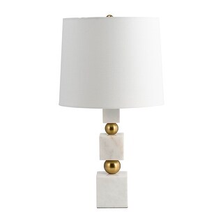 24"Hx12" Diameter, Marble, Cubes and Orbs Table Lamp, White/Gold, Iron Base, Linen Shade, Modern ...